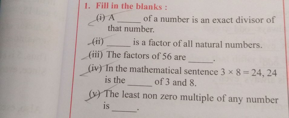 1. Fill in the blanks : (i) A ____ of a | StudyX