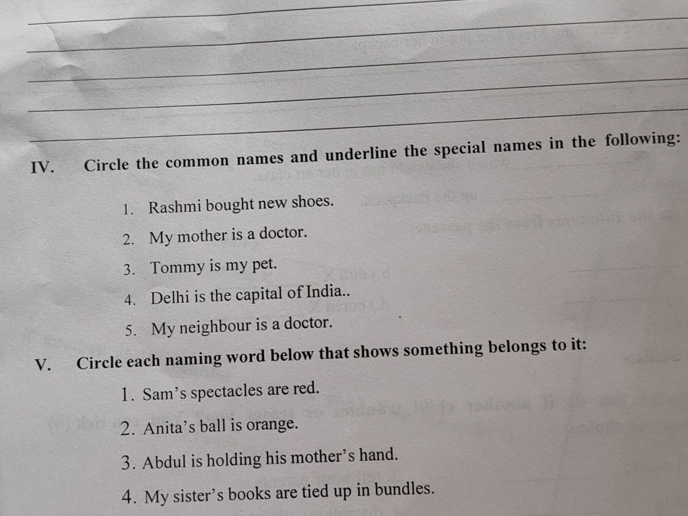 IV. Circle the common names and underline | StudyX