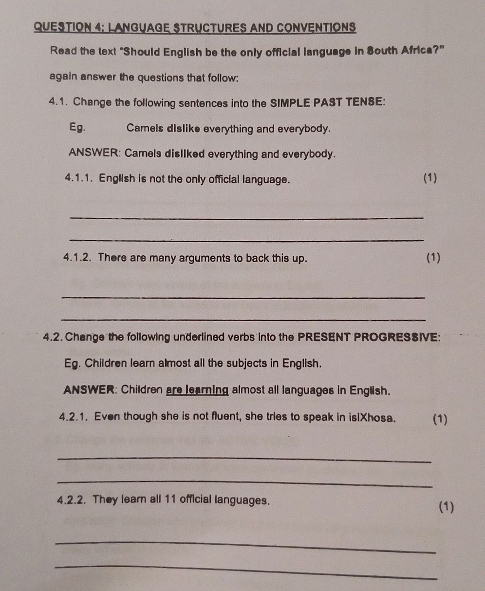 QUESTION 4: LANGUAGE STRUCTURES AND | StudyX
