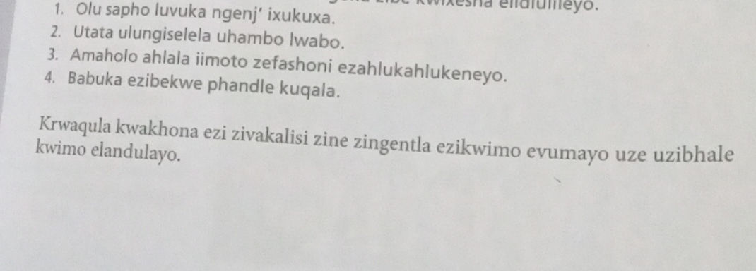 1. Olu sapho luvuka ngenj' ixukuxa. 2. Utata | StudyX