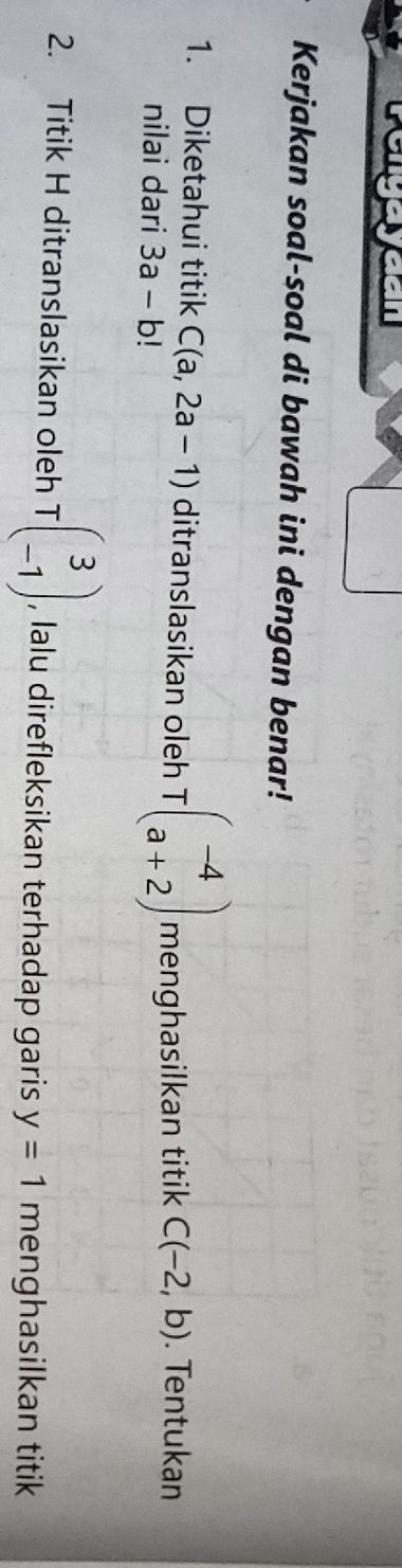 1. Diketahui titik C(a, 2a – 1) | StudyX