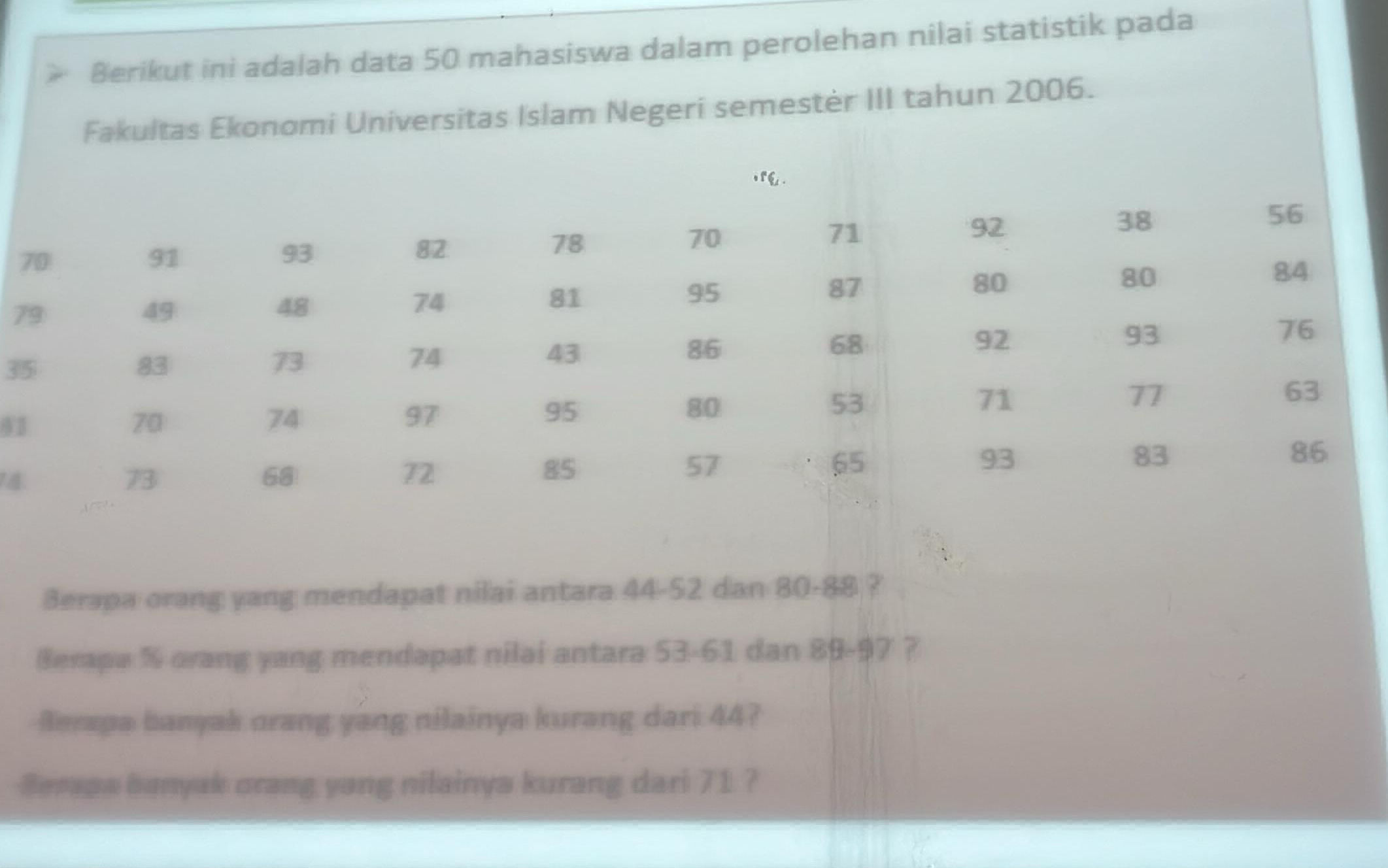 Berikut ini adalah data 50 mahasiswa dalam | StudyX