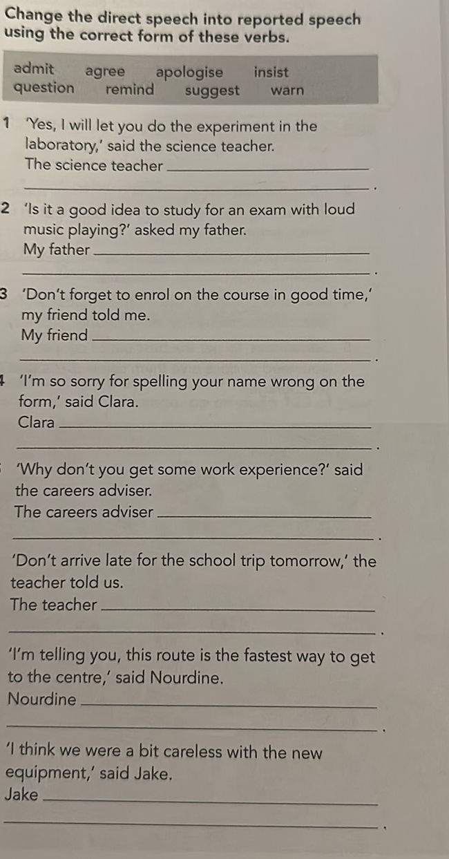 Change the direct speech into reported | StudyX