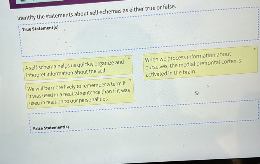 Identify the statements about self-schemas | StudyX