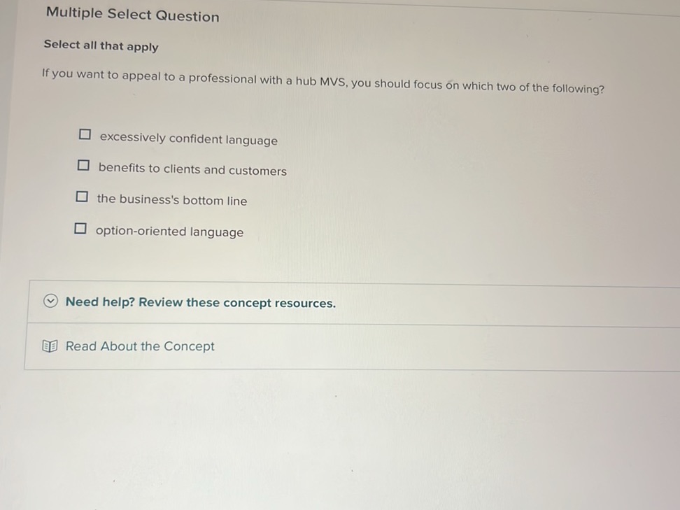 Multiple Select Question Select all that