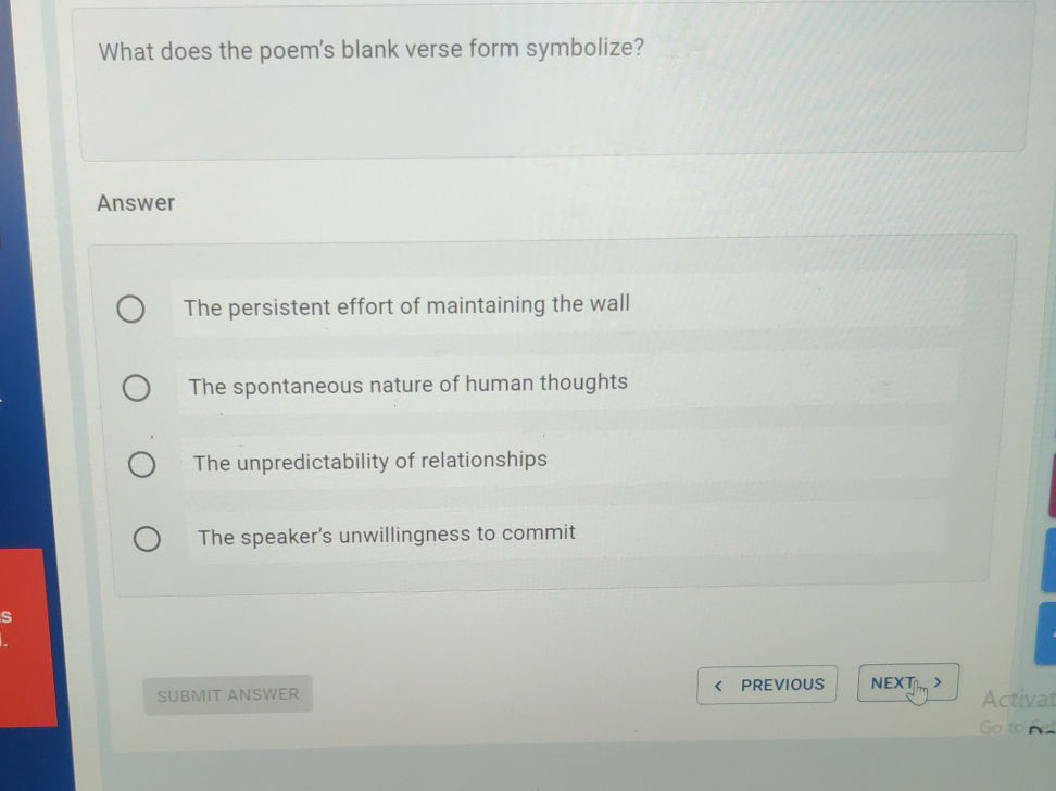 What does the poem's blank verse form | StudyX