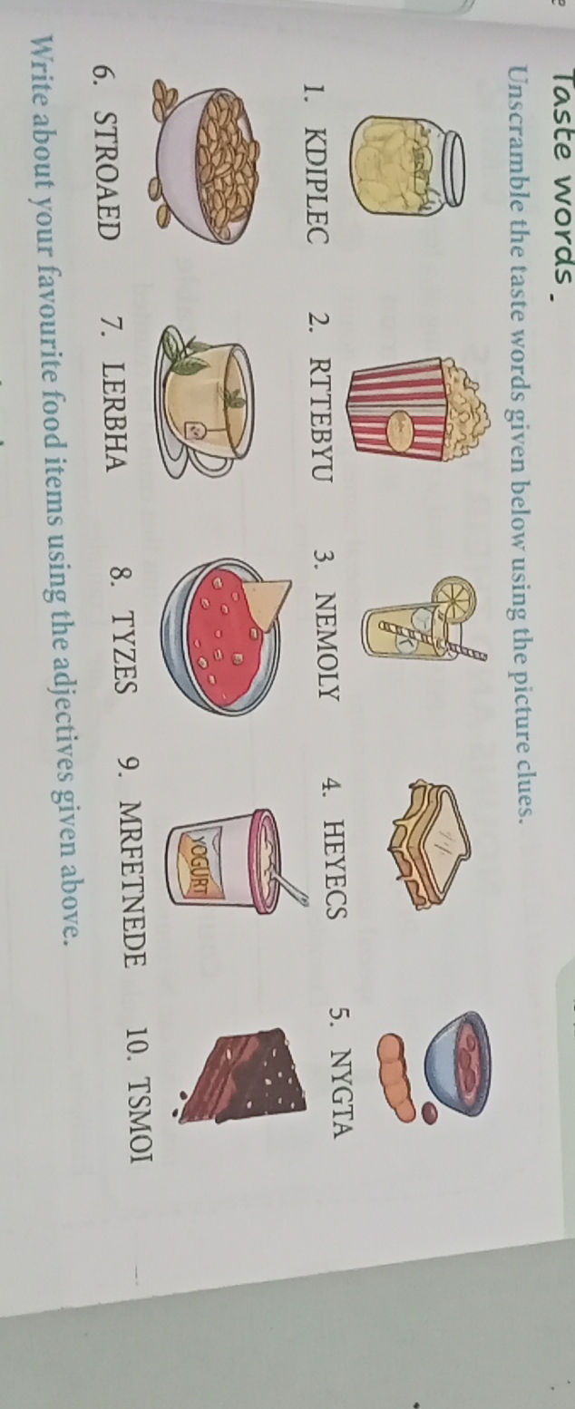 Unscramble the taste words given below using | StudyX