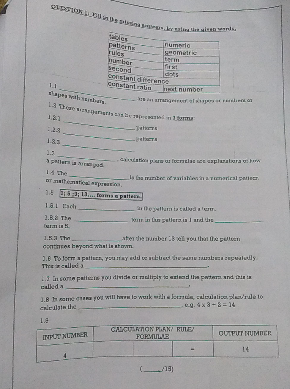QUESTION 1: Fill in the missing answers, by | StudyX
