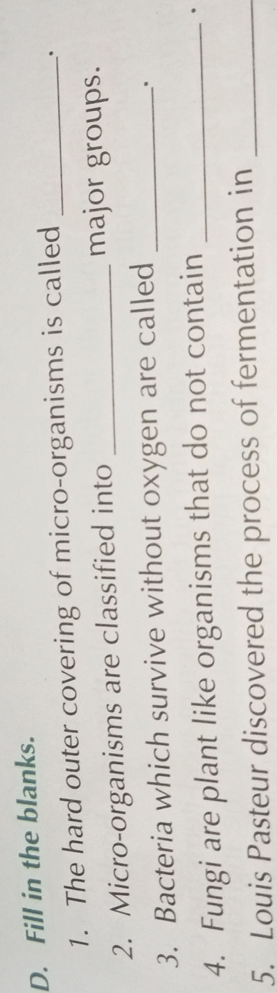 D. Fill in the blanks. 1. The hard outer | StudyX