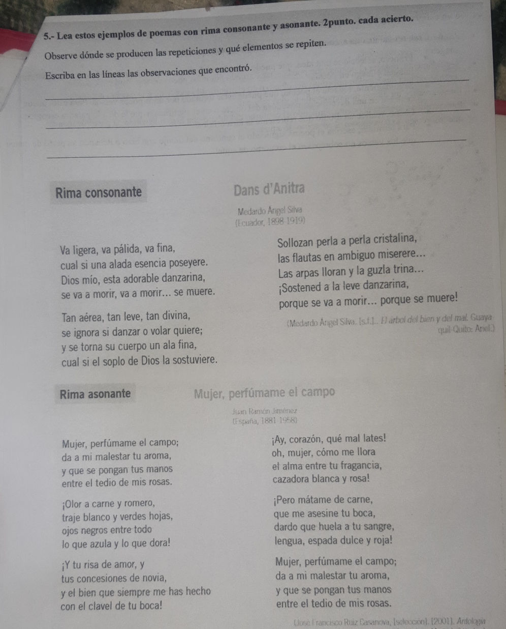 5.- Lea estos ejemplos de poemas con rima | StudyX