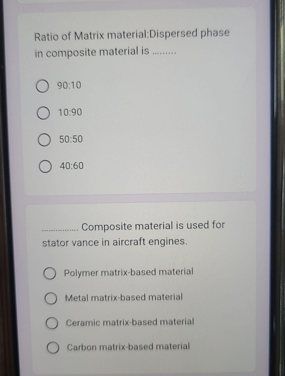 Ratio of Matrix material: Dispersed phase in | StudyX