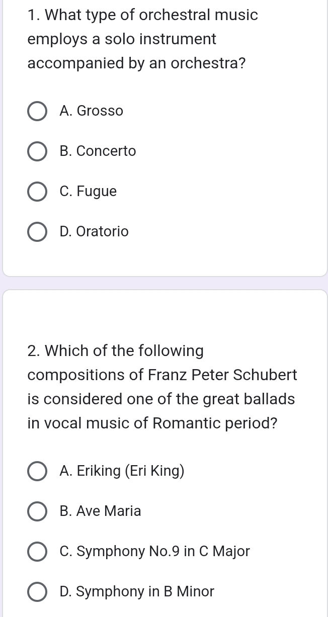 1. What type of orchestral music employs a | StudyX