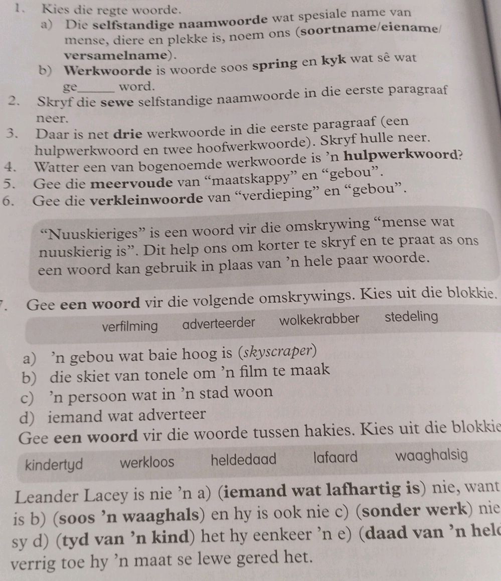 1. Kies die regte woorde. a) Die | StudyX