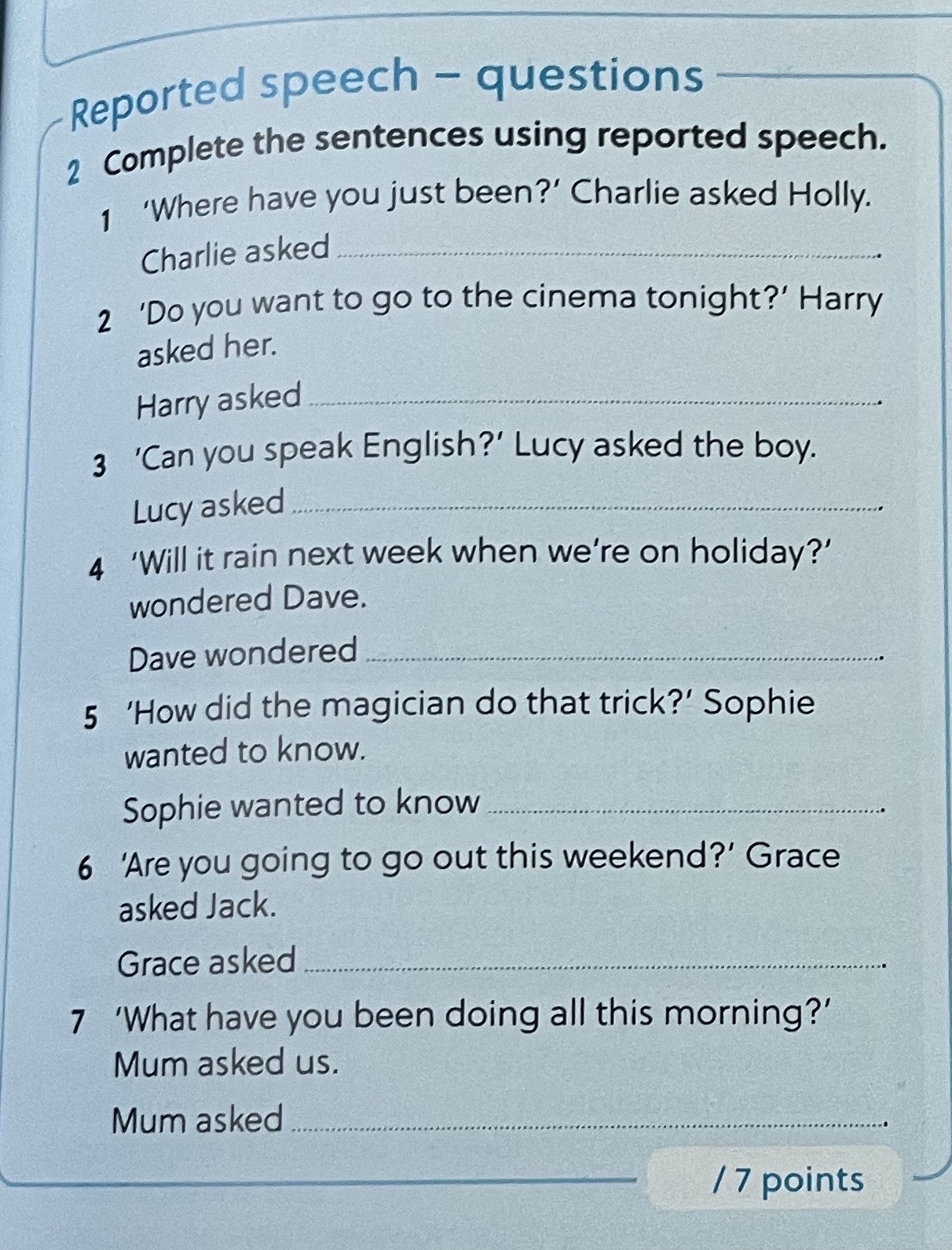 Reported speech - questions 2 complete the | StudyX