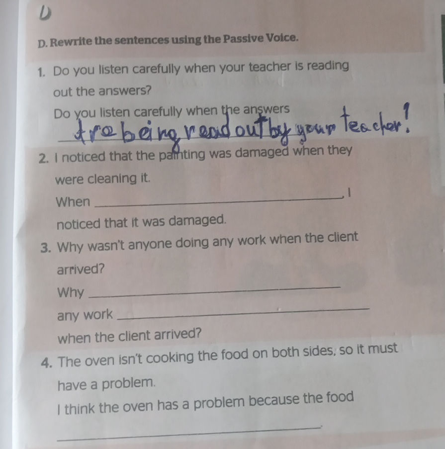 v D. Rewrite the sentences using the Passive | StudyX