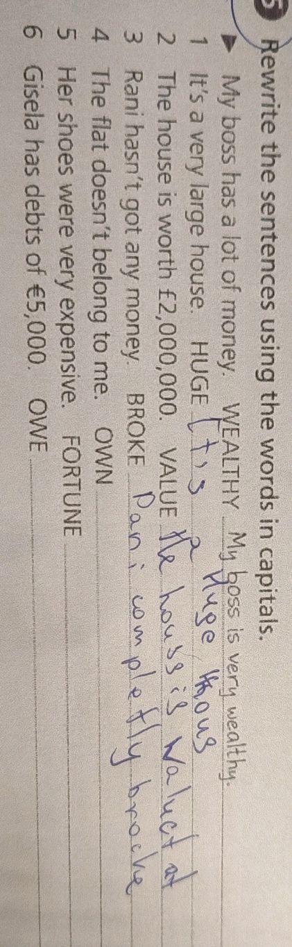 Rewrite the sentences using the words in | StudyX