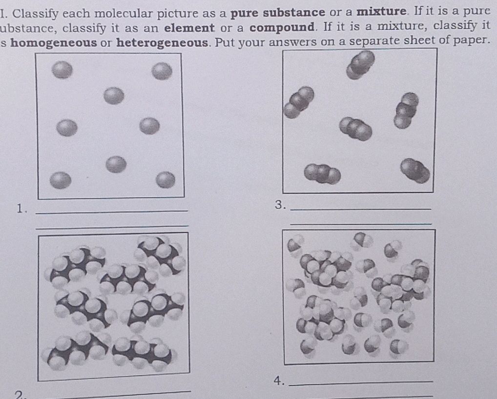 I. Classify each molecular picture as a pure | StudyX