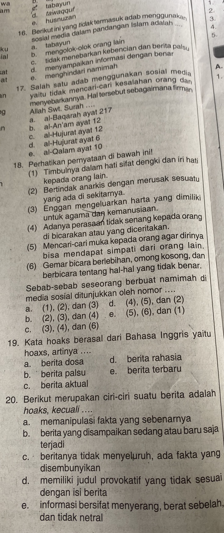 16. Berikut ini yang tidak termasuk adab | StudyX