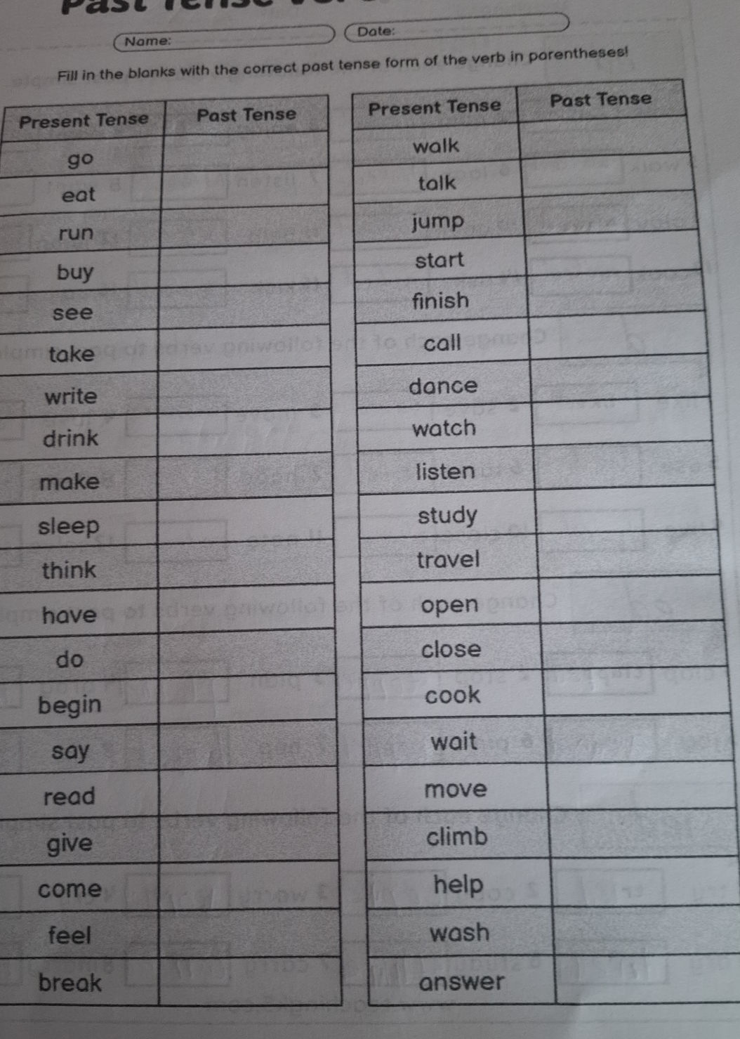 Fill in the blanks with the correct past | StudyX