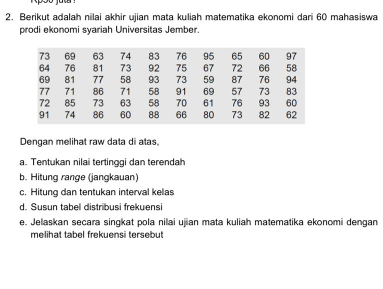 2. Berikut adalah nilai akhir ujian mata | StudyX