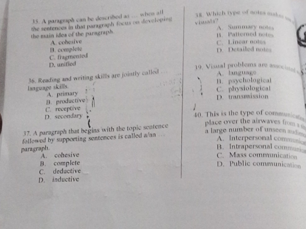 15. A paragraph can be described as ... when | StudyX