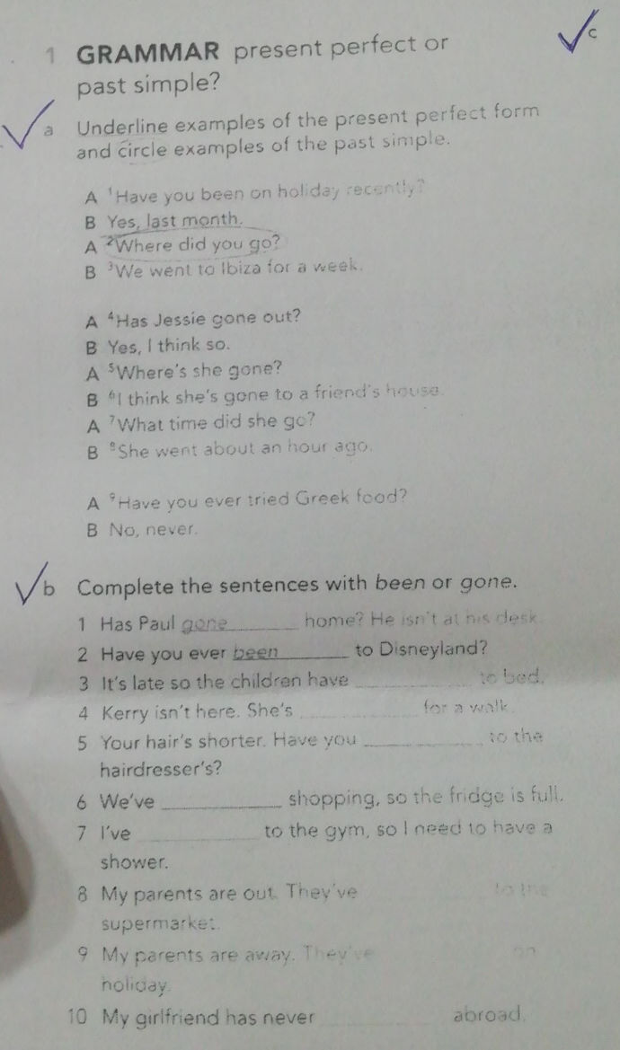 1 GRAMMAR present perfect or past simple? a | StudyX