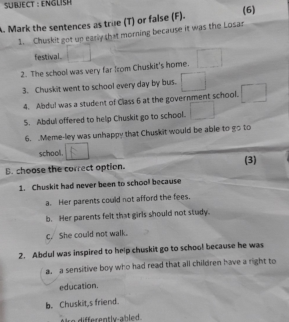 A. Mark the sentences as true (T) or false | StudyX