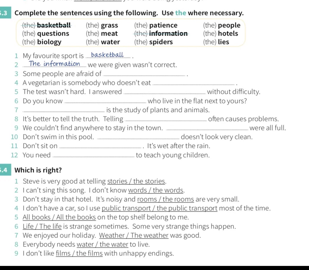 5.3 Complete the sentences using the | StudyX