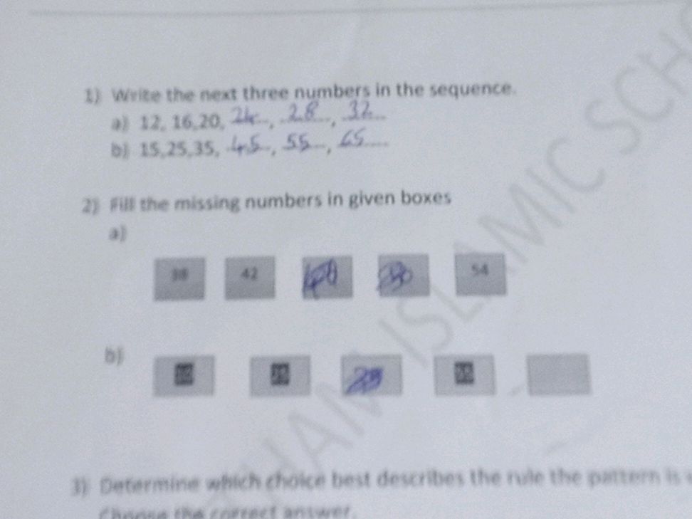 1) Write the next three numbers in the | StudyX