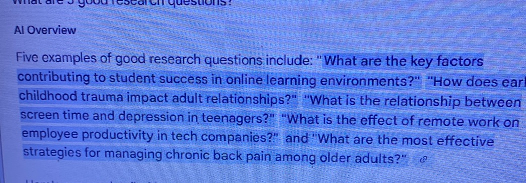 Five examples of good research questions | StudyX