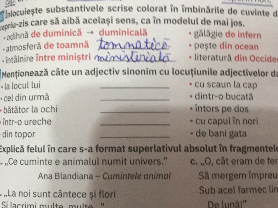 Înlocuiește substantivele scrise colorat în | StudyX
