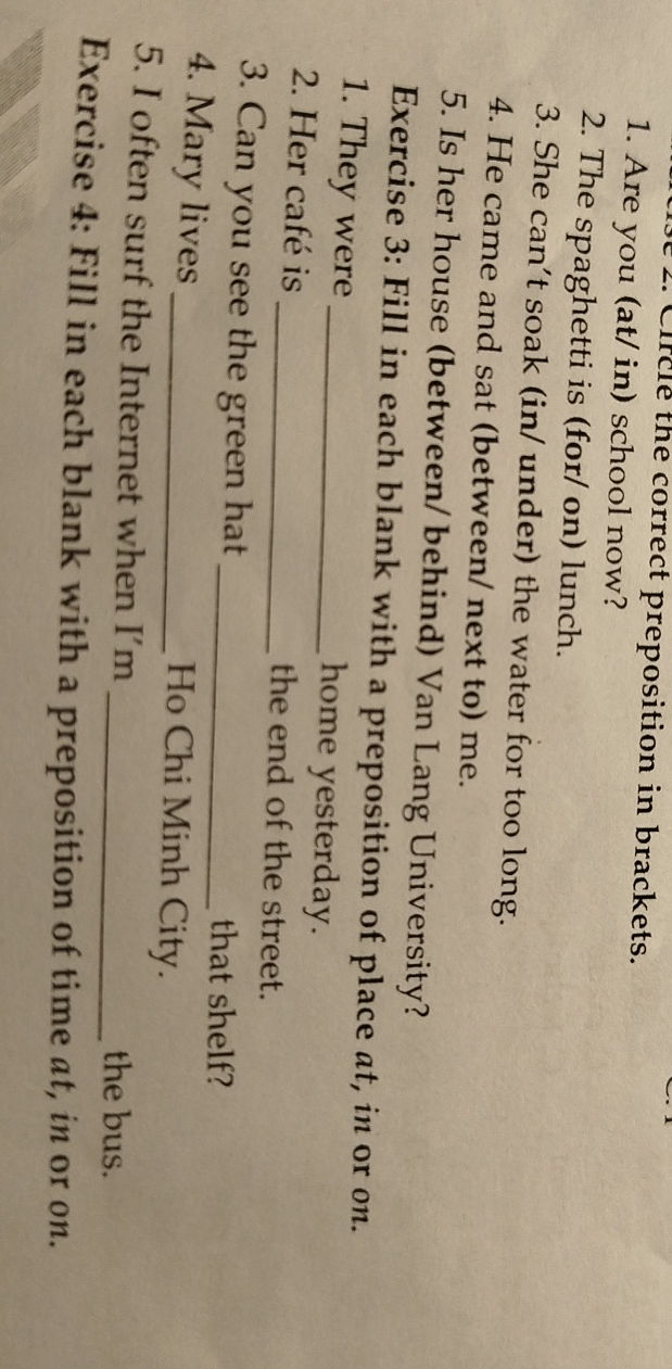 2. Circle the correct preposition in | StudyX