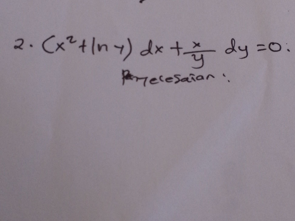 Solve Differential Equation: (x^2 + ln y) dx | StudyX