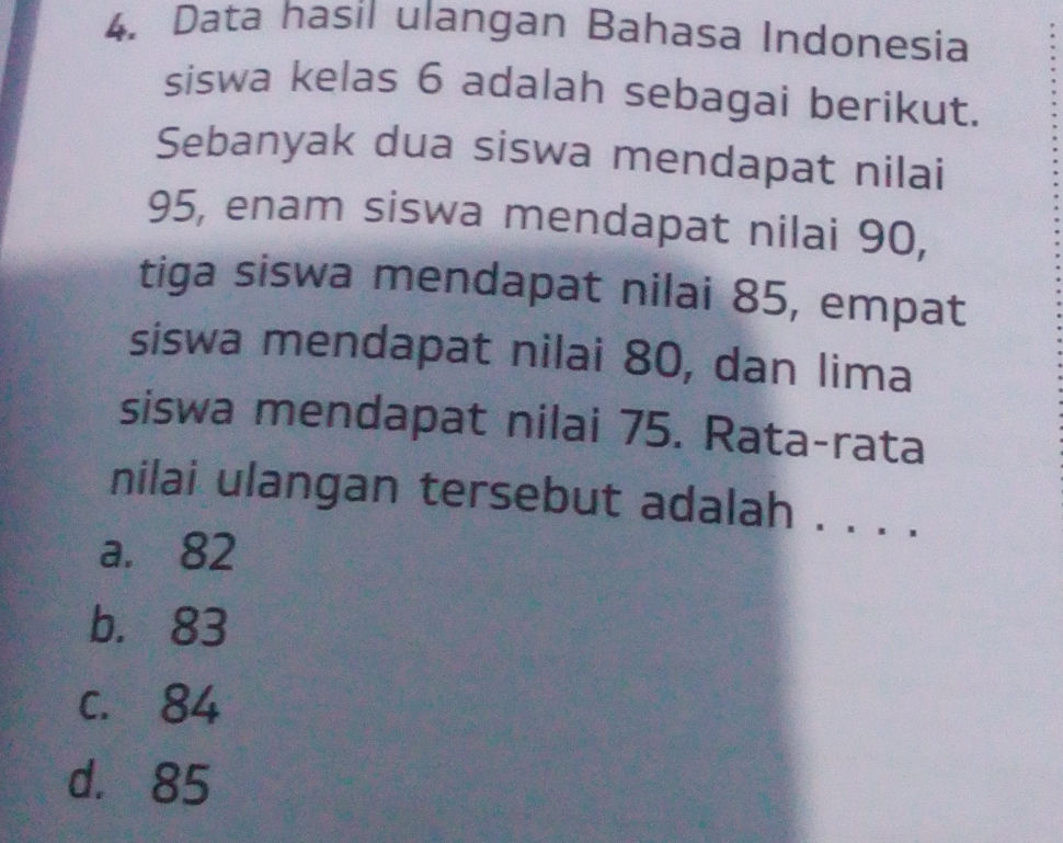 4. Data hasil ulangan Bahasa Indonesia siswa | StudyX