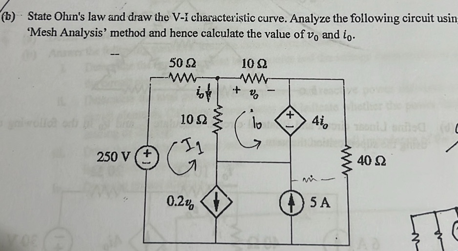 (b) State Ohm's law and draw the V-I | StudyX