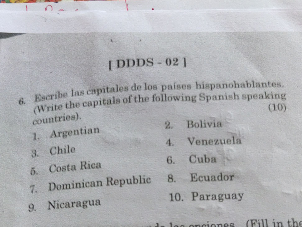 6. Escribe las capitales de los países | StudyX