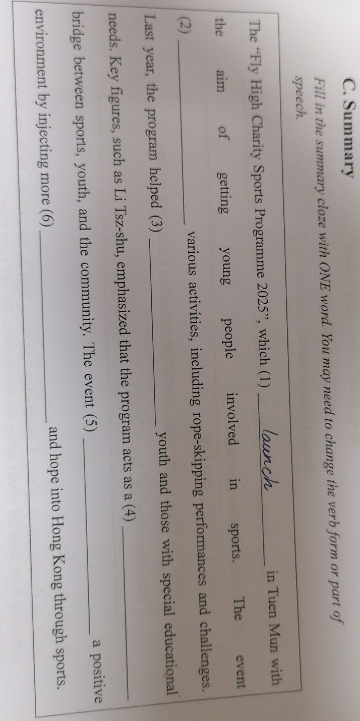 C. Summary Fill in the summary cloze with | StudyX