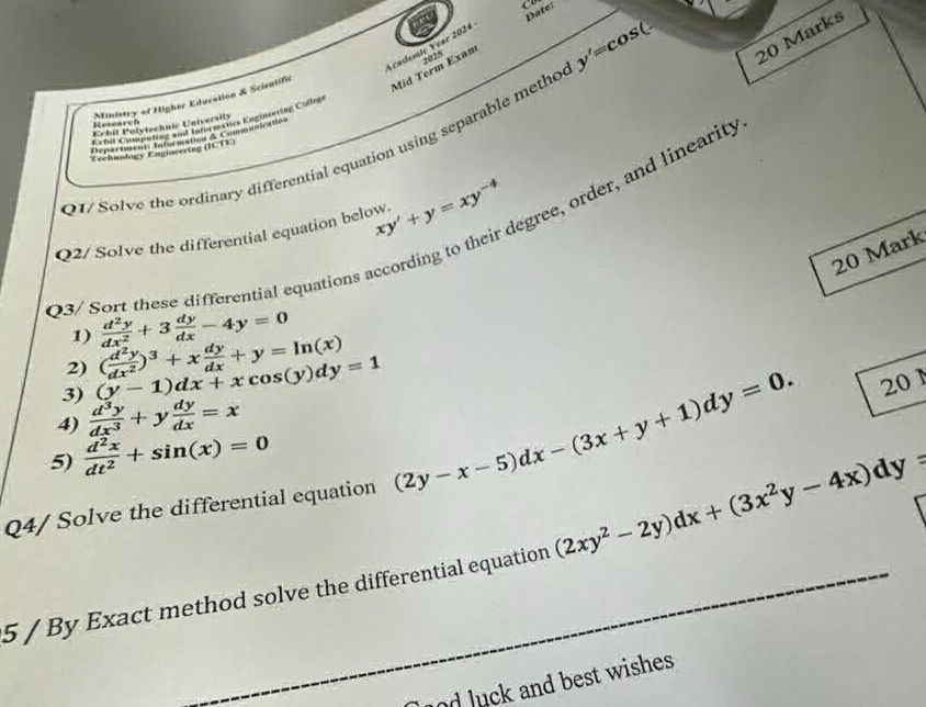 Q1/ Solve the ordinary differential equation | StudyX