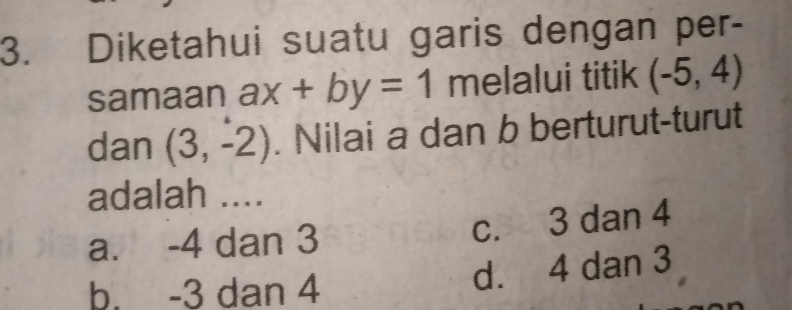 3. Diketahui suatu garis dengan persamaan | StudyX