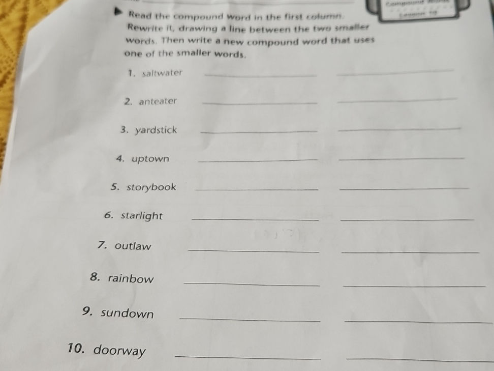 Read the compound word in the first column. | StudyX