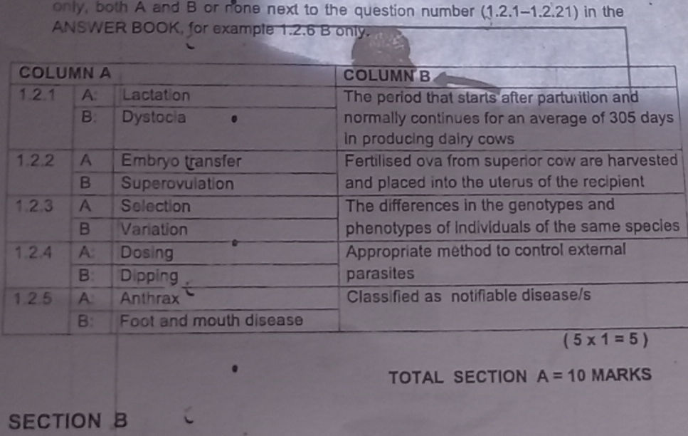 Match the items in Column A with the items | StudyX