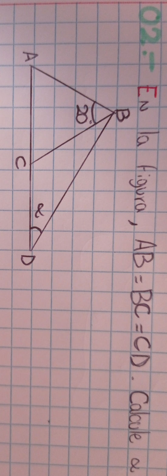 02. En la figura, AB = BC = CD. Calcule α | StudyX