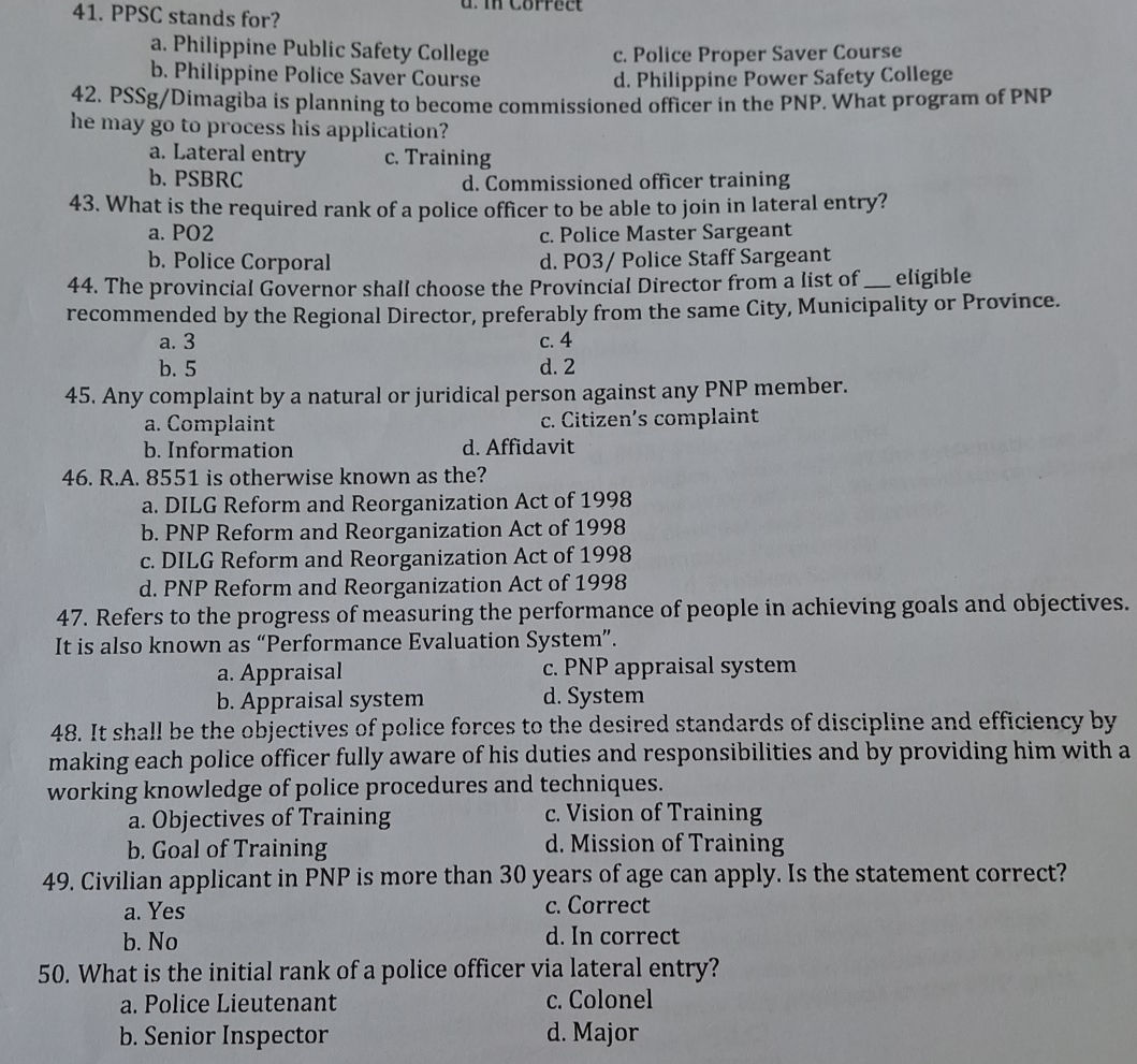 41. PPSC stands for? a. Philippine Public | StudyX
