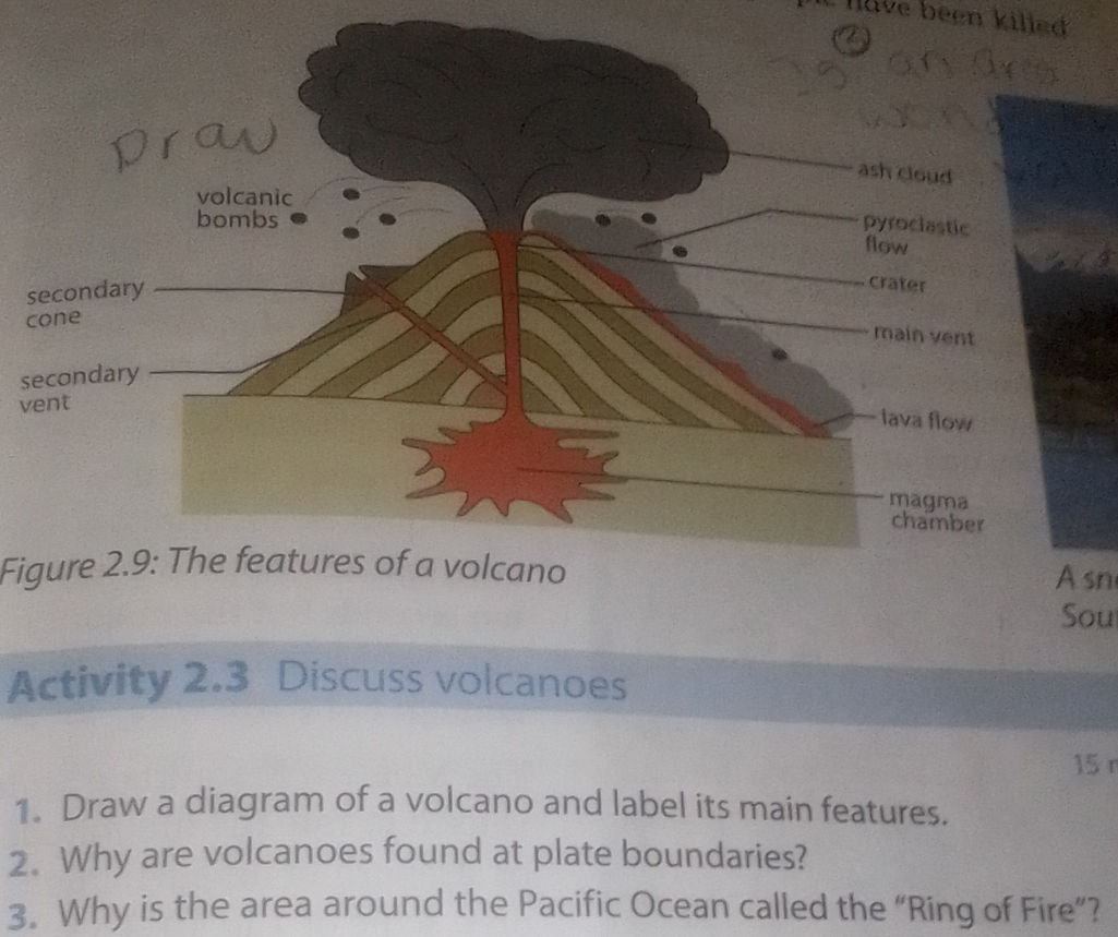 1. Draw a diagram of a volcano and label its | StudyX