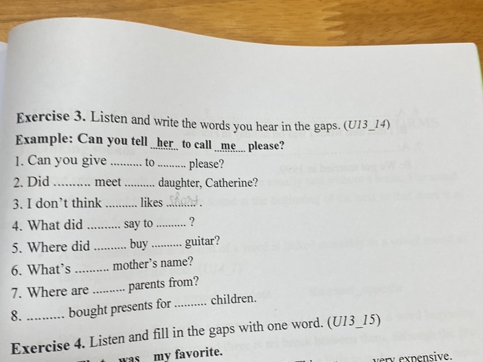 Exercise 3. Listen and write the words you | StudyX