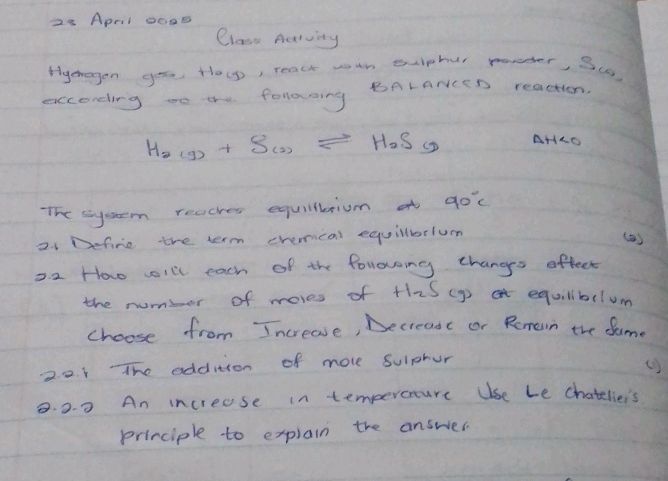Hydrogen gas, $H_2(g)$, react with sulphur | StudyX