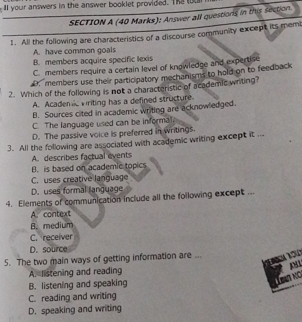 1. All the following are characteristics of | StudyX