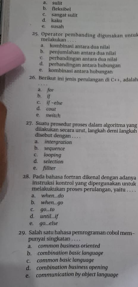 25. Operator pembanding digunakan untuk | StudyX