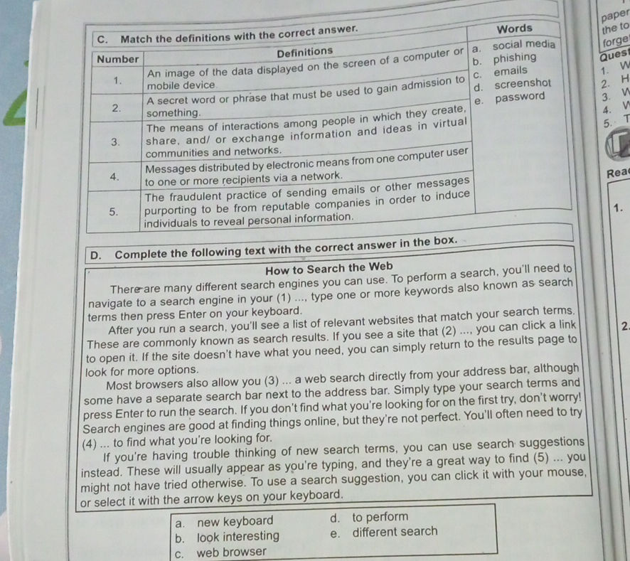 C. Match the definitions with the correct | StudyX
