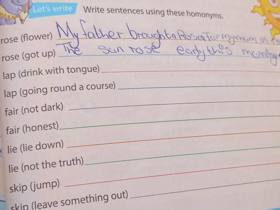 Write sentences using these homonyms. rose | StudyX